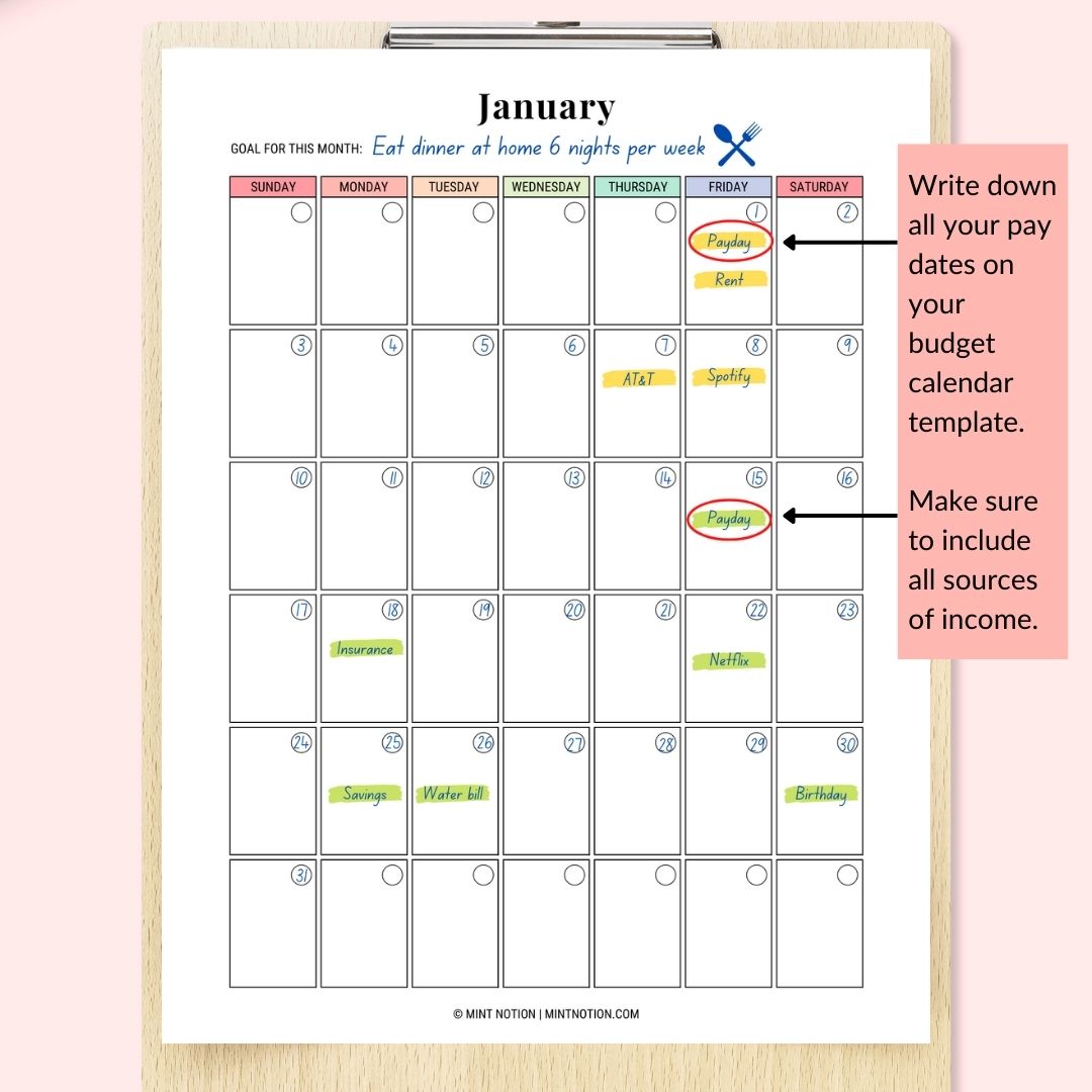 What is a Budget Calendar and How to Make One - Mint Notion