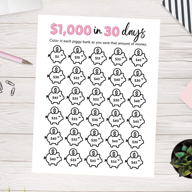 Savings Challenge: Save $1,000 in 30 Days - Mint Notion